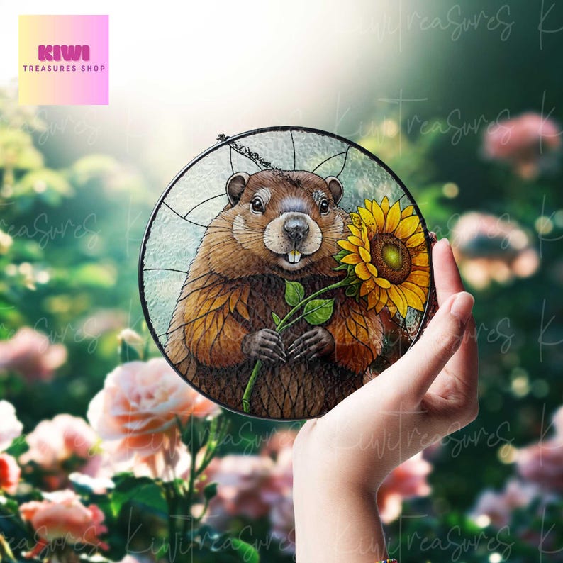 Groundhog With Sunflower Glass Suncatcher: Animal Lover Decor - Etsy