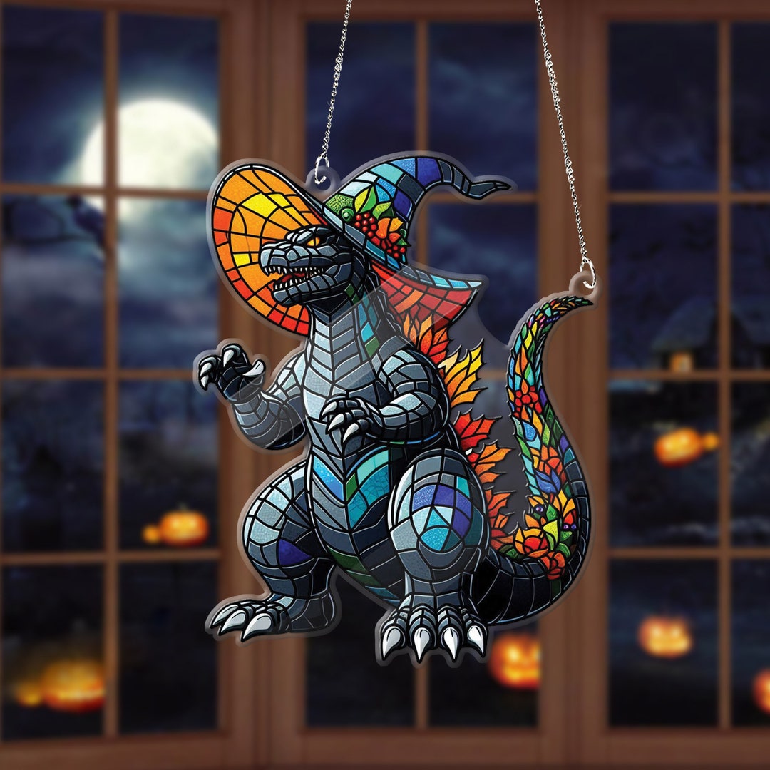 Halloween Godzilla ACRYLIC Window Hanging, Godzilla Lovers, Witchy ...