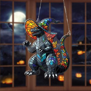 Halloween Godzilla ACRYLIC Window Hanging, Godzilla Lovers, Witchy ...