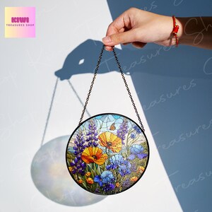 Bluebonnets and Orange Poppies GLASS Suncatcher Hanging, Orange Poppies ...