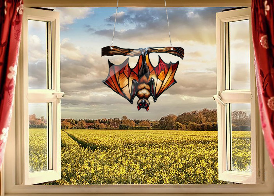 Bat Upside Down Acrylic Window Hanging, Indoor Decor, Bat Lovers Gift ...