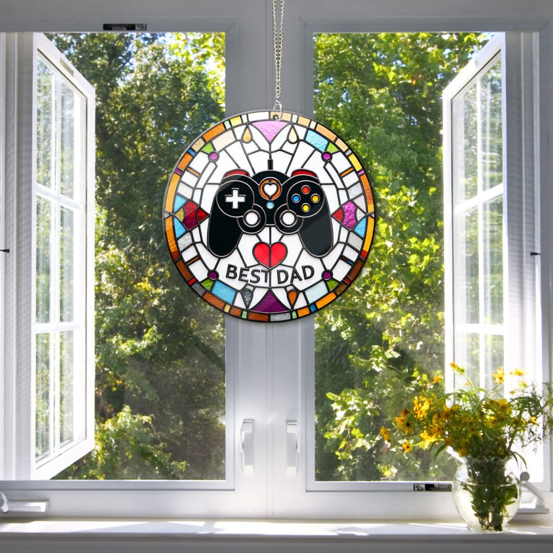 Funny Father's Day Gift, Faux Stain Glass, Game Controller Gift, Best ...