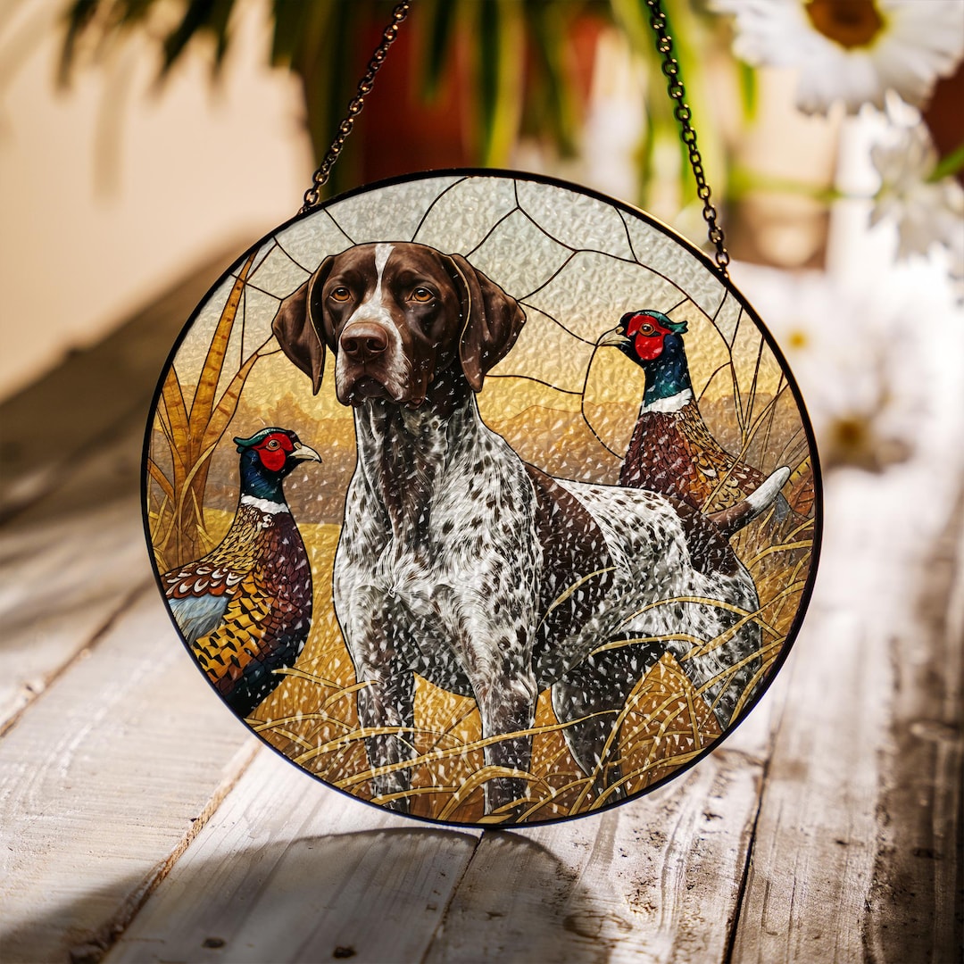 German Shorthaired Pointer Dog Suncatcher, Ring-necked Pheasants Scene ...