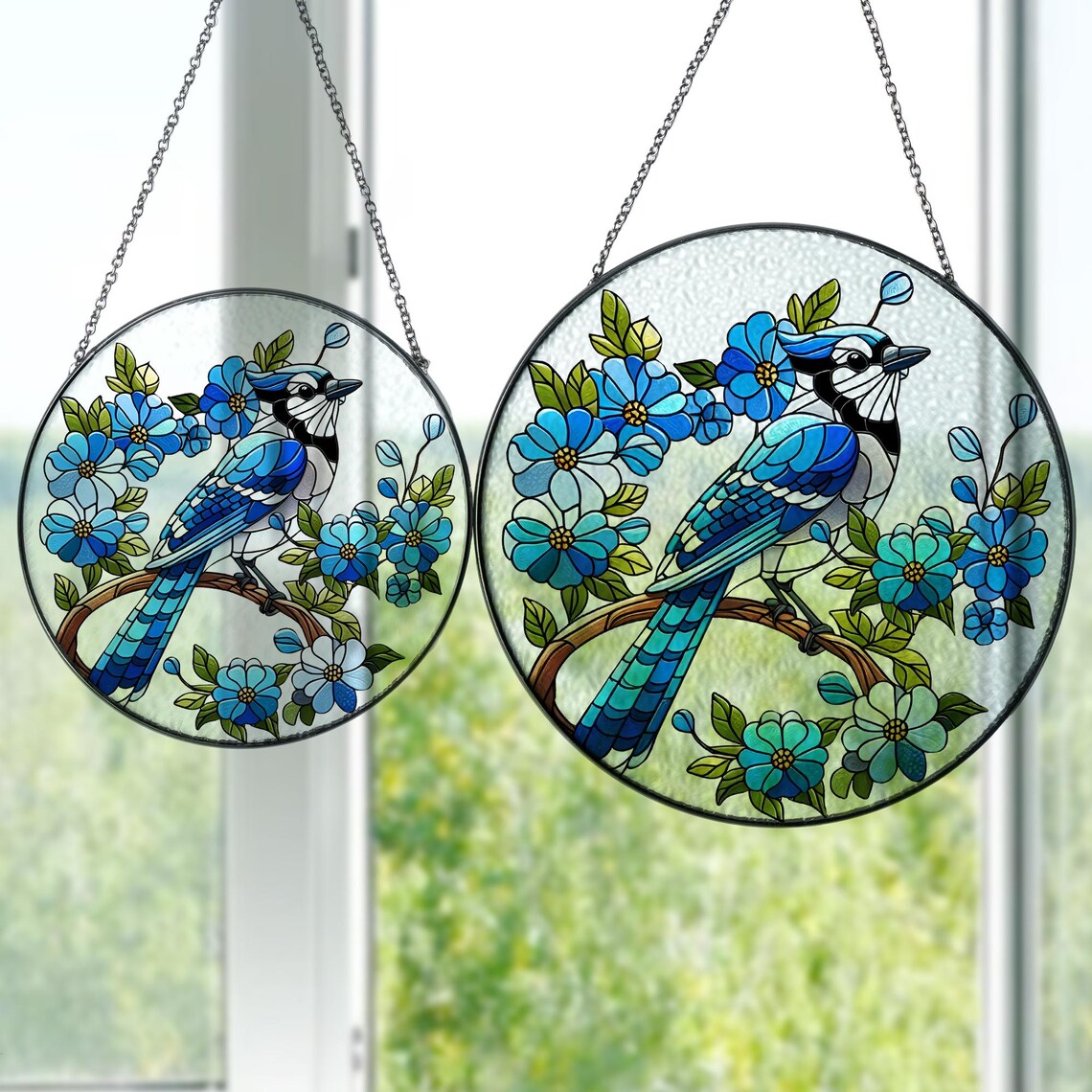 Blue Jay Glass Suncatcher: Bird Window Hanging Ornament - Etsy