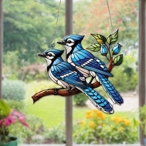 Blue Jay Couple on Branch ACRYLIC Window Hanging,window Decor, NOT ...