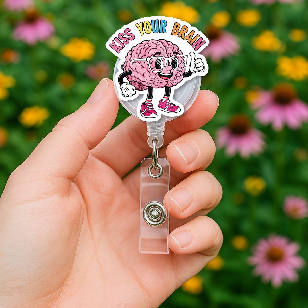 Kiss Your Brain Badge Reel – Cute Brain ID Holder for Teachers, Nurses ...