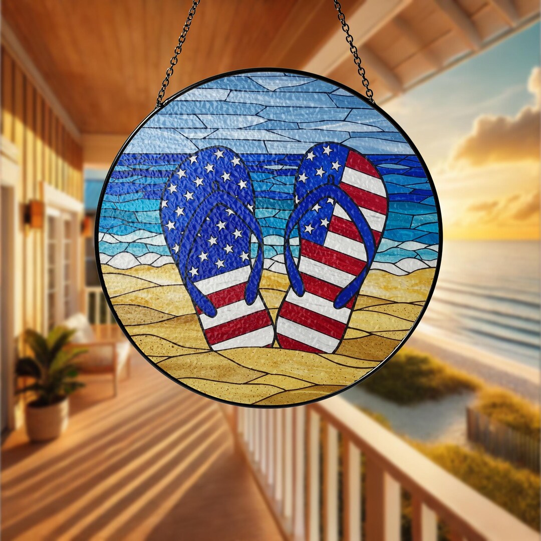 Summer and Patriotic Flip Flop Suncatcher,4th of July Window Decor ...