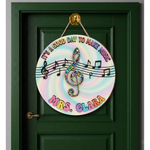 Custom Music Teacher Sign: 3D Wooden Rainbow Treble Clef Classroom ...