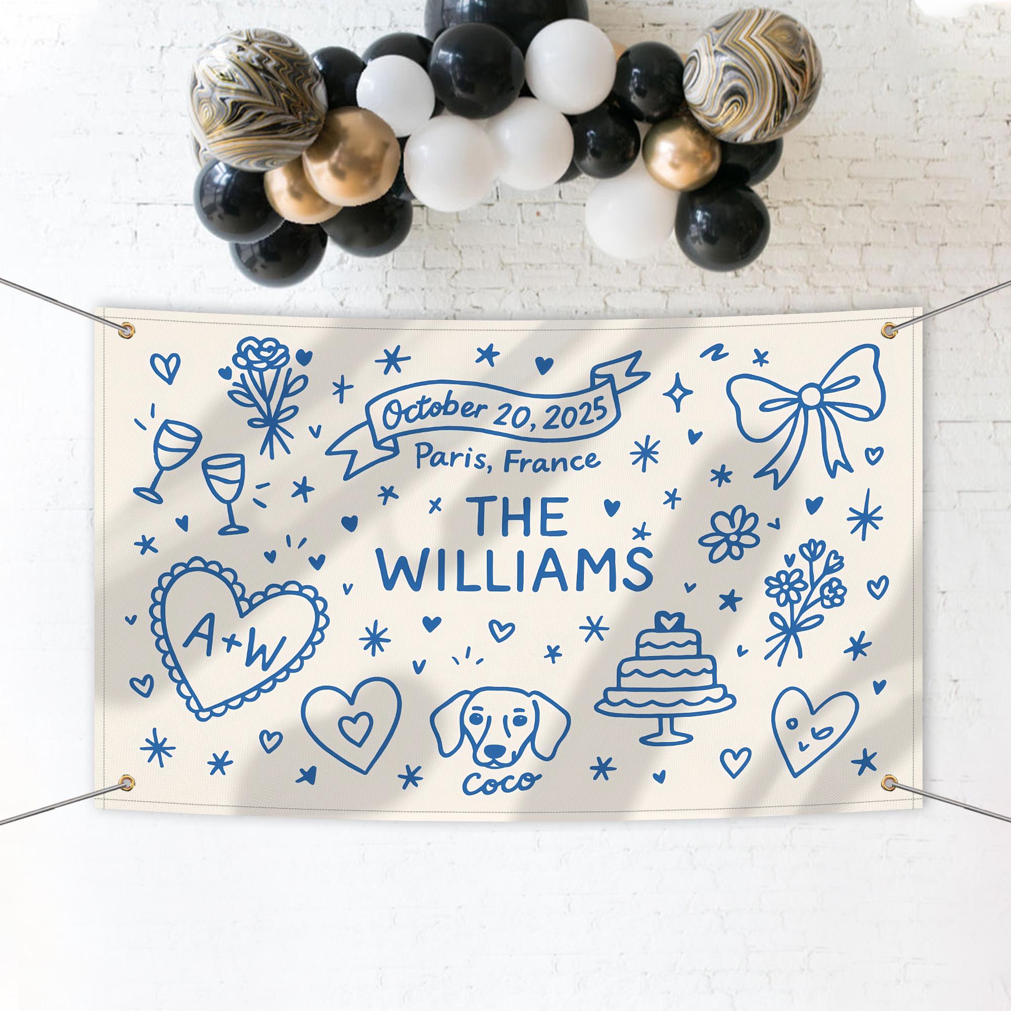 Personalized Wedding Banner: Custom Date & Names, Polyester Decor - Etsy