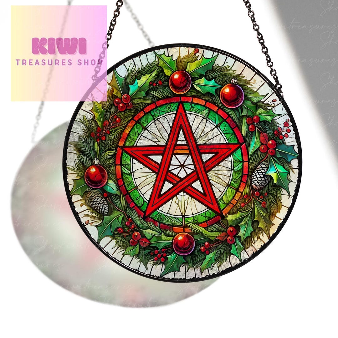 Pentagram Solstice GLASS Suncatcher, Winter Solstice Ornament Glass for ...