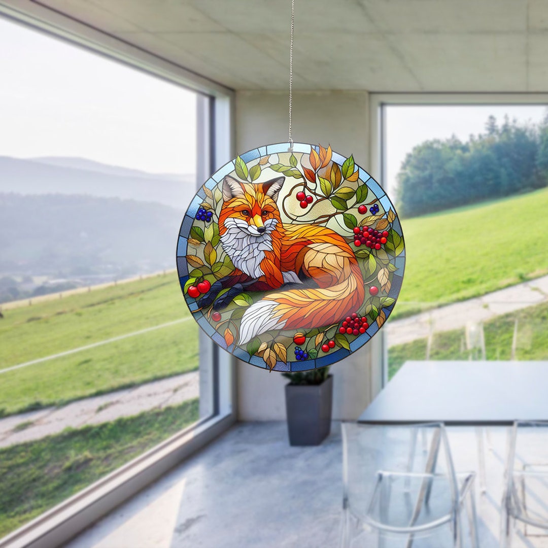 Fox Faux Stain Glass Acrylic Window Hanging, Nature Animal Gift for Mom ...