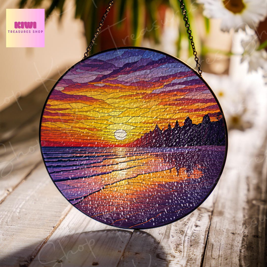 Sunset Beach GLASS Suncatcher, Beach Lover Decor, Sunset Lover Gift ...