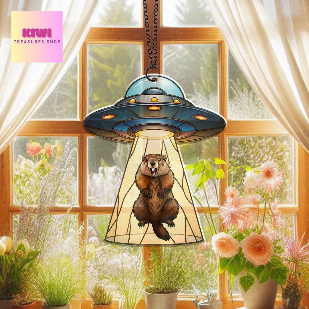 Groundhog Scream Suncatcher Flat Ornament, Funny UFO Abduction Meme ...