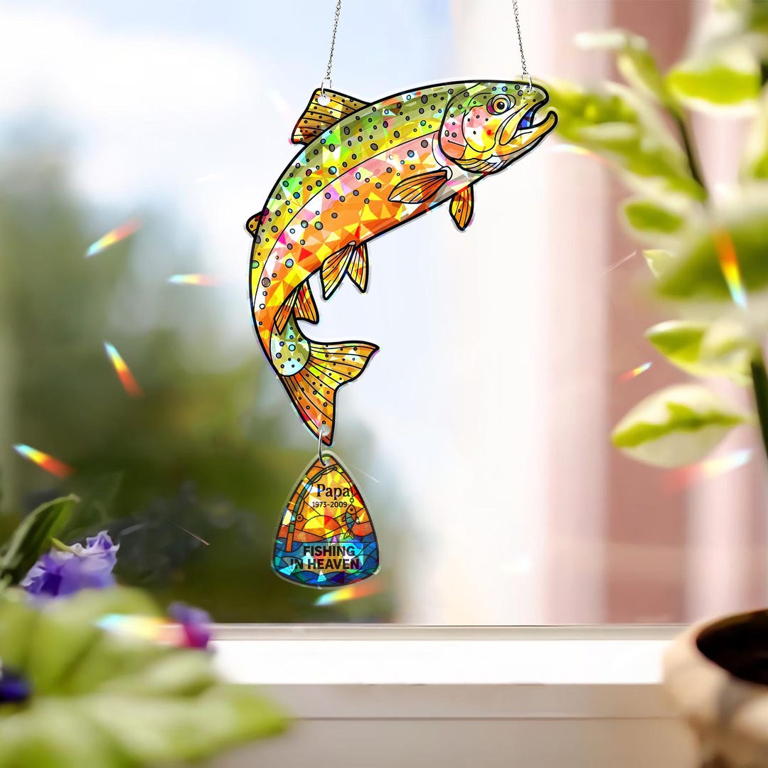 Custom Memorial Fishing Suncatcher: Holographic Rainbow Trout Gift - Etsy