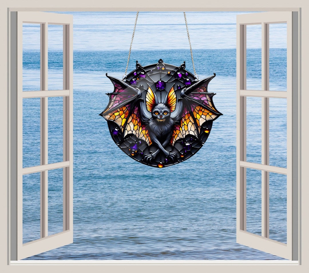 Gothic Bat Acrylic Window Hangings, Gothic Bat Faux Stained Glass, NOT ...