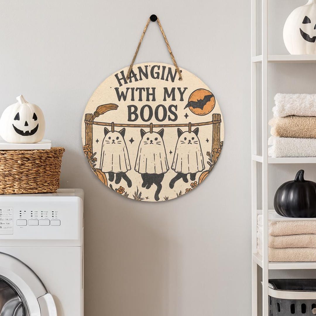 Funny Ghost Cats Halloween Door Sign: Spooky Fall Decor - Etsy