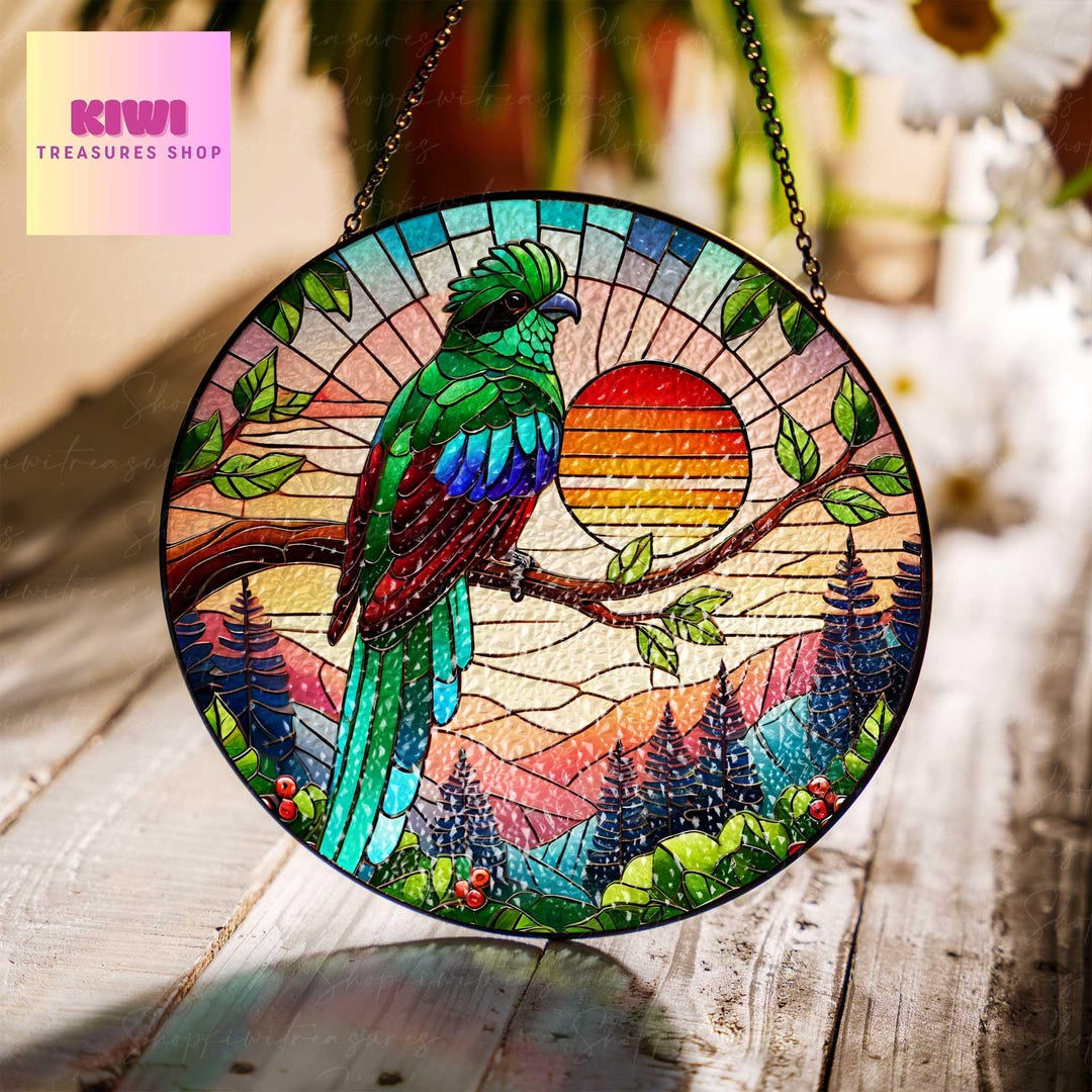 Eared-quetzal Sunset GLASS Hanging, Eared-quetzal Lover Decor, Bird ...