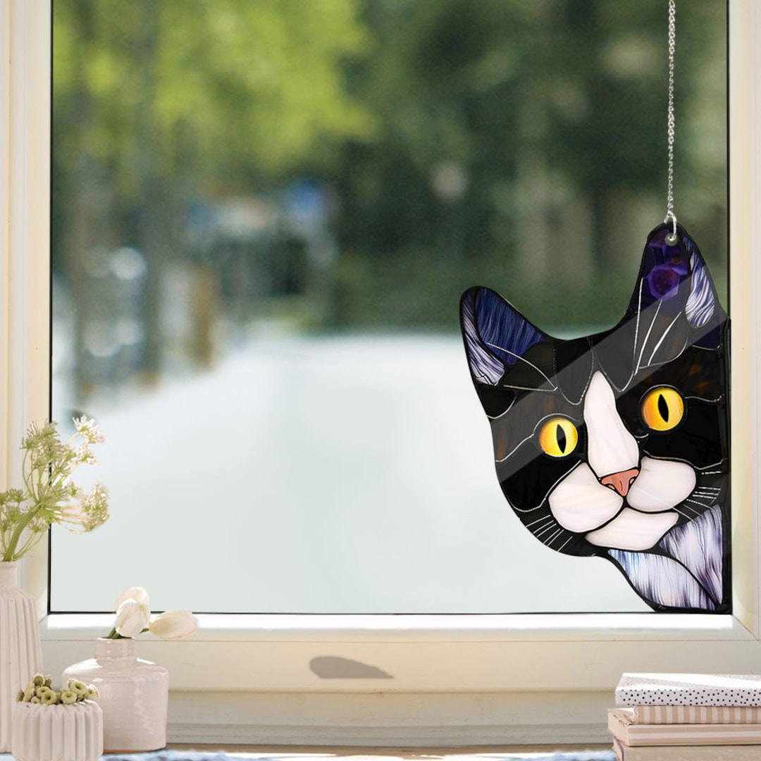 Tuxedo Cat Peeking Acrylic Window Hanging: Cat Lover Gift - Etsy