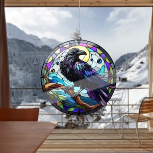 Ravens Acrylic Window Hangings, Ravens Faux Stained Glass, Gothic Raven ...