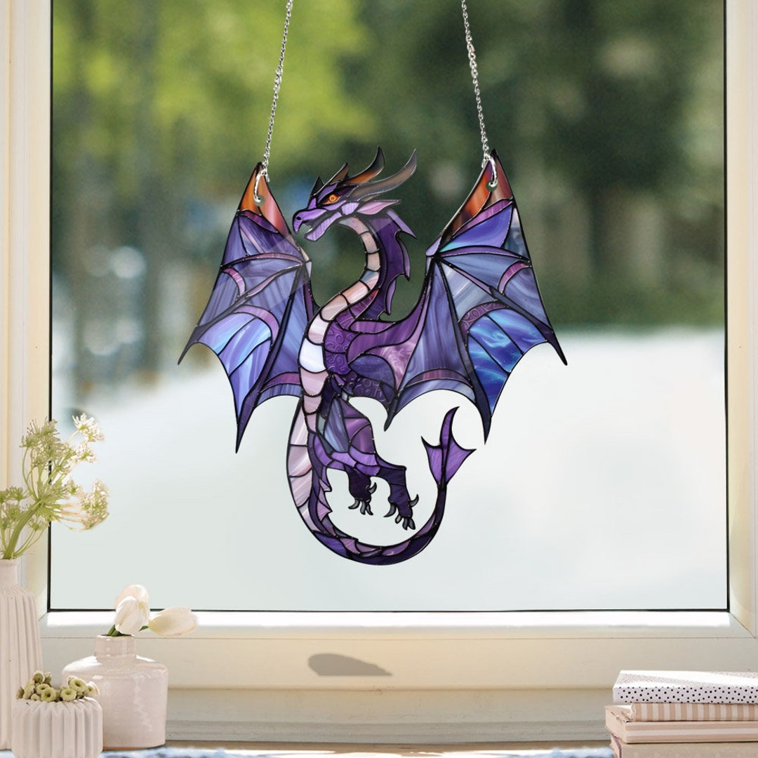 Purple Dragon Acrylic Window Hanging: Fantasy Home Decor - Etsy