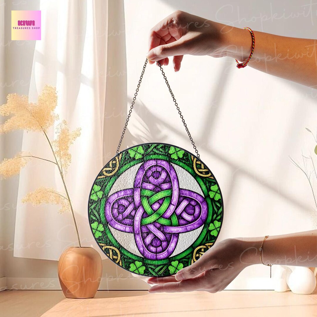 Celtic Knot Irish GLASS Suncatcher Hanging, Ireland Wall Art, Window ...