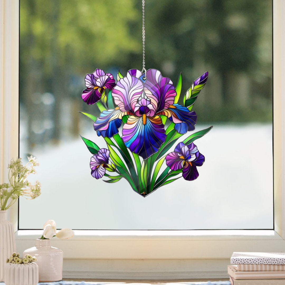 Iris Flower Acrylic Window Hanging: Faux Stained Glass Art - Etsy