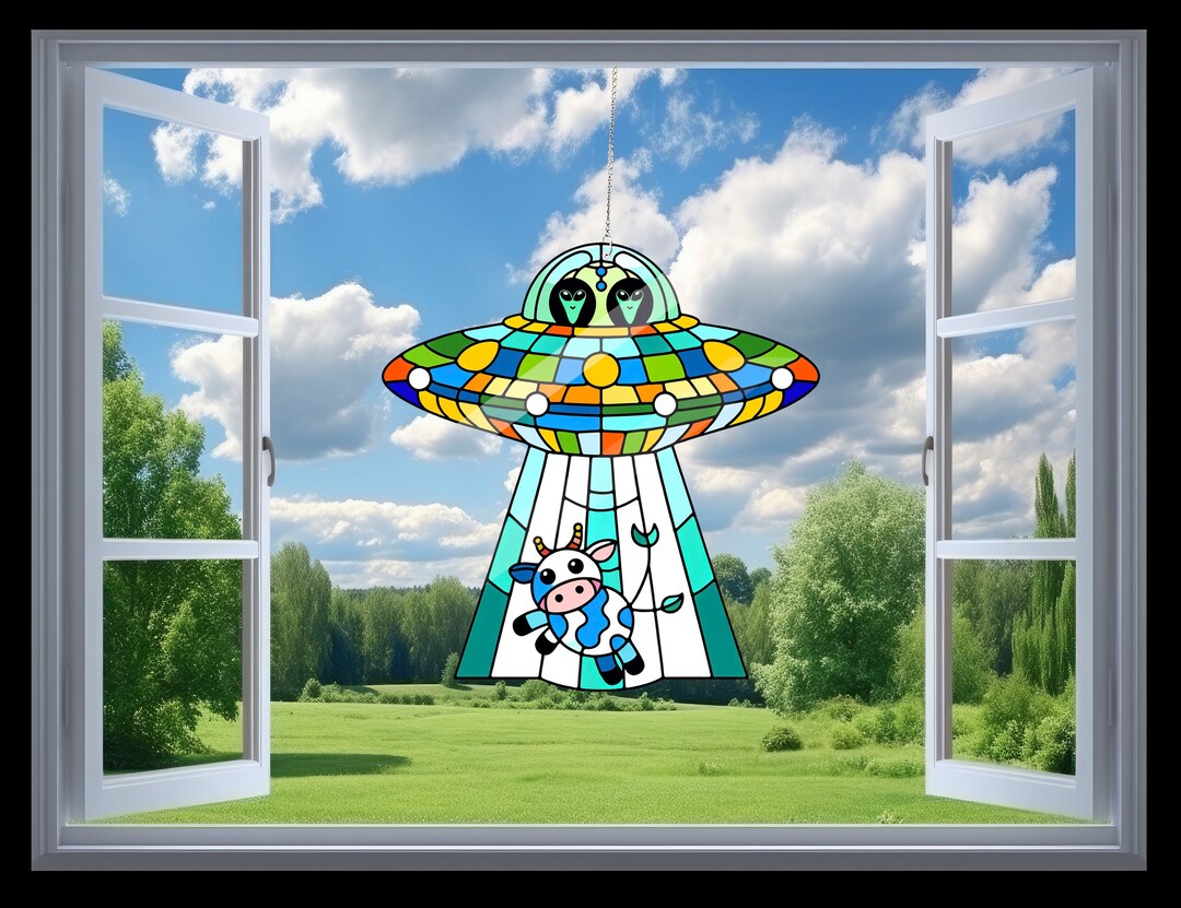 Funny UFO Alien Acrylic Window Hanging, Funny Cow Acrylic, Home Decor ...