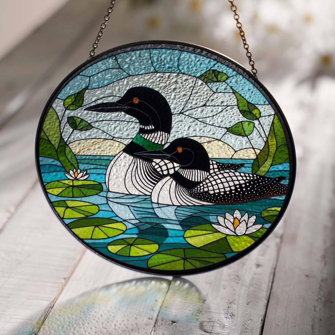 Loon Bird Couple Glass Suncatcher: Bird Lover Window Hanging - Etsy