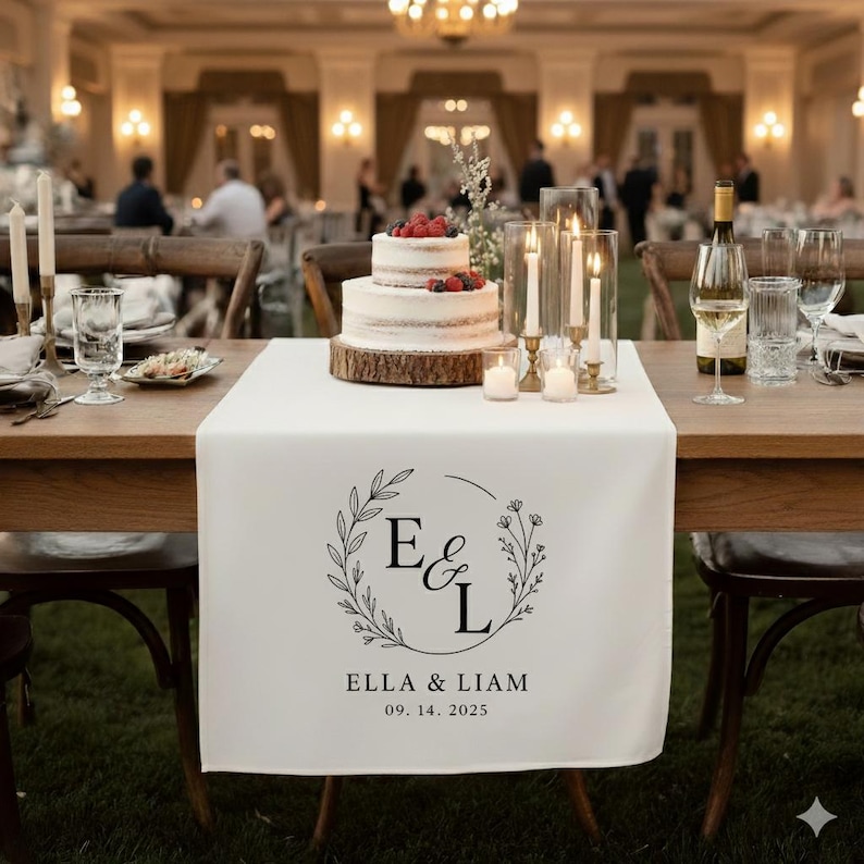 Custom Wedding Table Runner With Initials, Names, and Date - Etsy