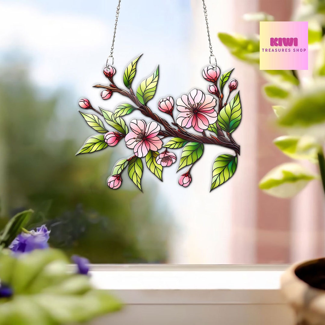 Sakura Twig Branch Flower ACRYLIC Window Hanging, Sakura Flower, Mother ...