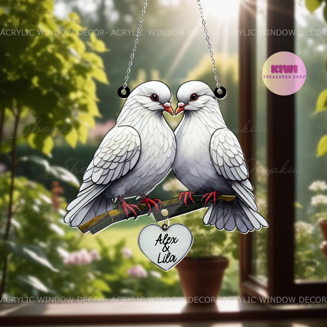 Personalized Doves Couple Acrylic Hanging Sign, Custom Names Love Decor ...
