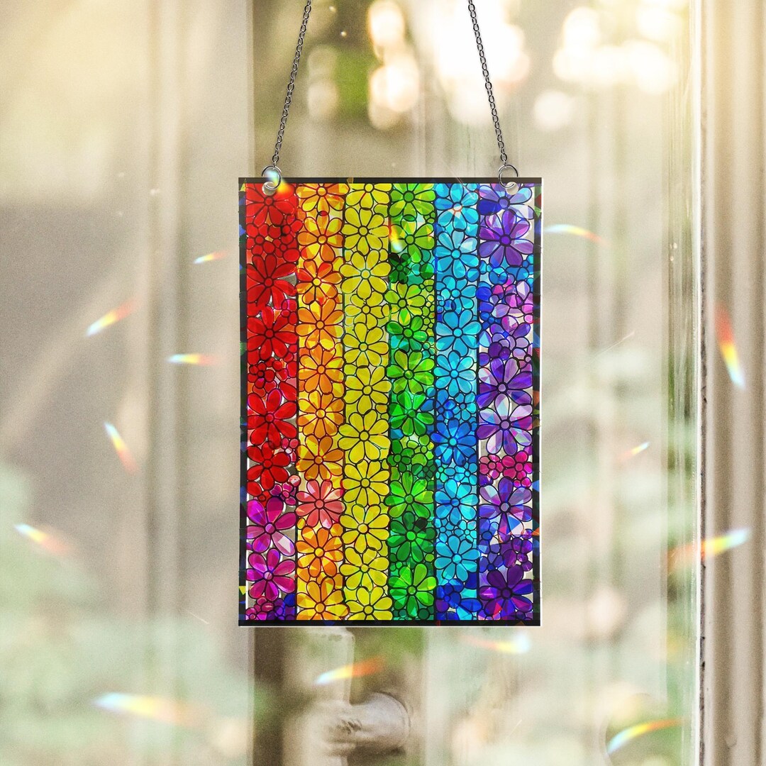 Floral LGBT Rainbow Flag Acrylic Holographic Suncatcher | Pride Window ...