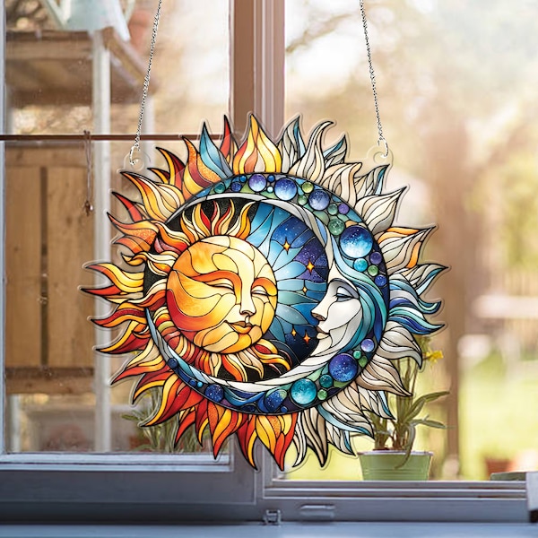 Stained Glass Sun and Moon - Etsy