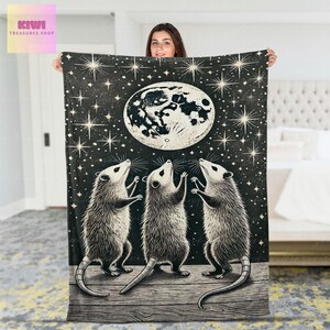 Feral Opossum Howling at Moon Night Blanket, Funny Trash Animal Fleece ...