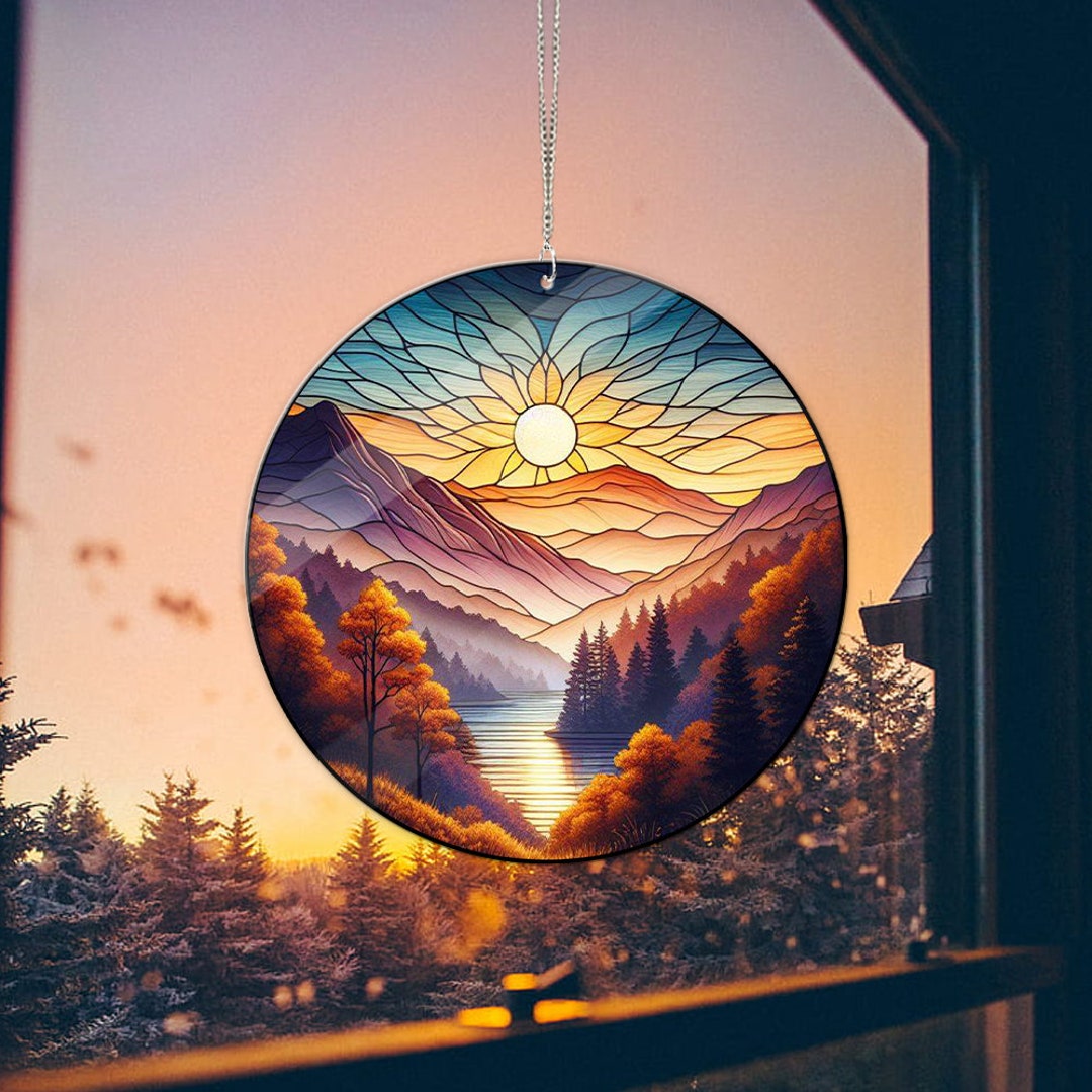 Smoky Mountain Scenery Window Hanging, ACRYLIC Window Decor, Scenery ...