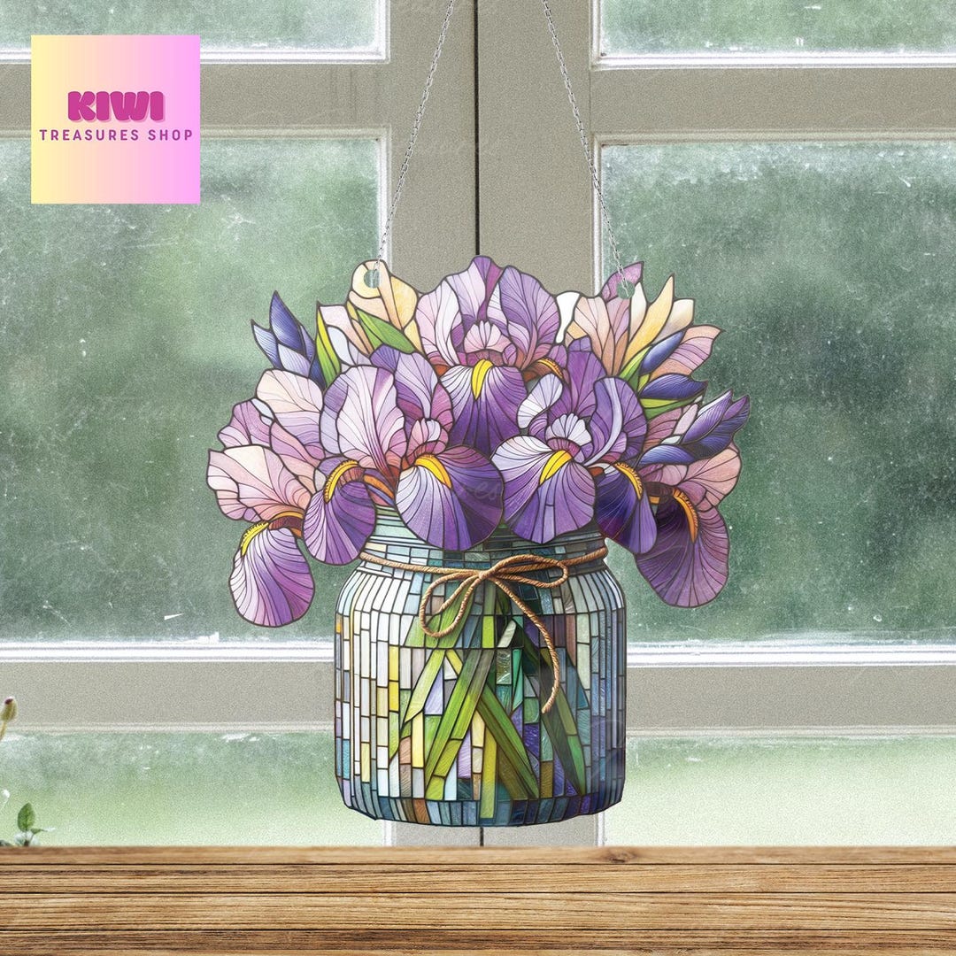 Purple Iris Bouquet Christmas ACRYLIC Window Hanging, Iris Flowers ...