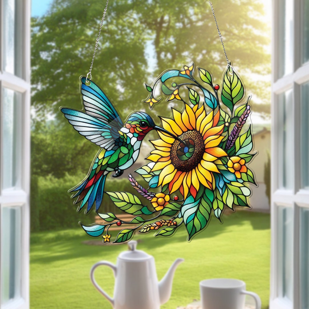 Hummingbird and Sunflower Acrylic Window Hanging: Bird Lover Gift - Etsy