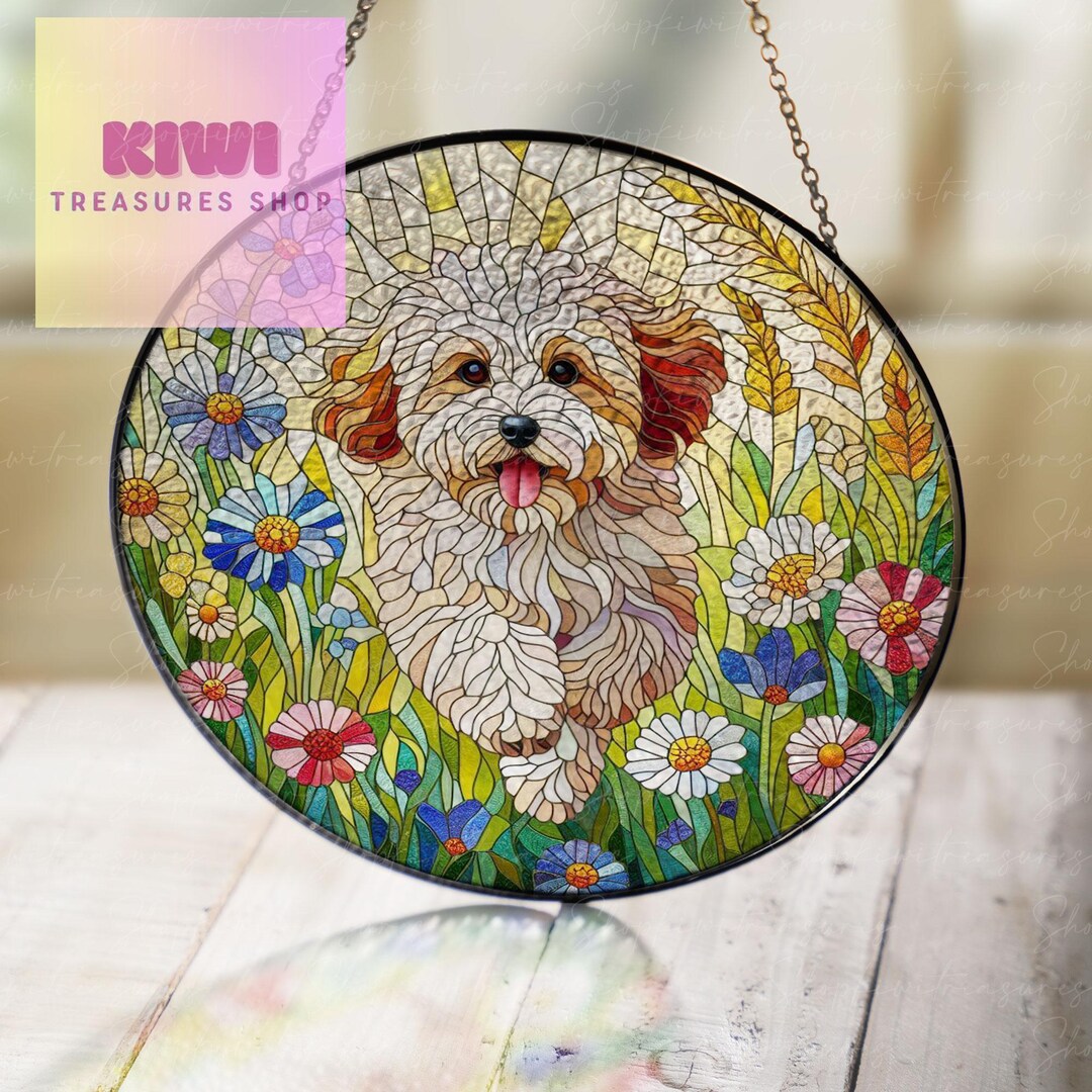 Cavapoo Dog GLASS and Wildflowers Suncatcher Hanging, Cavapoo ...