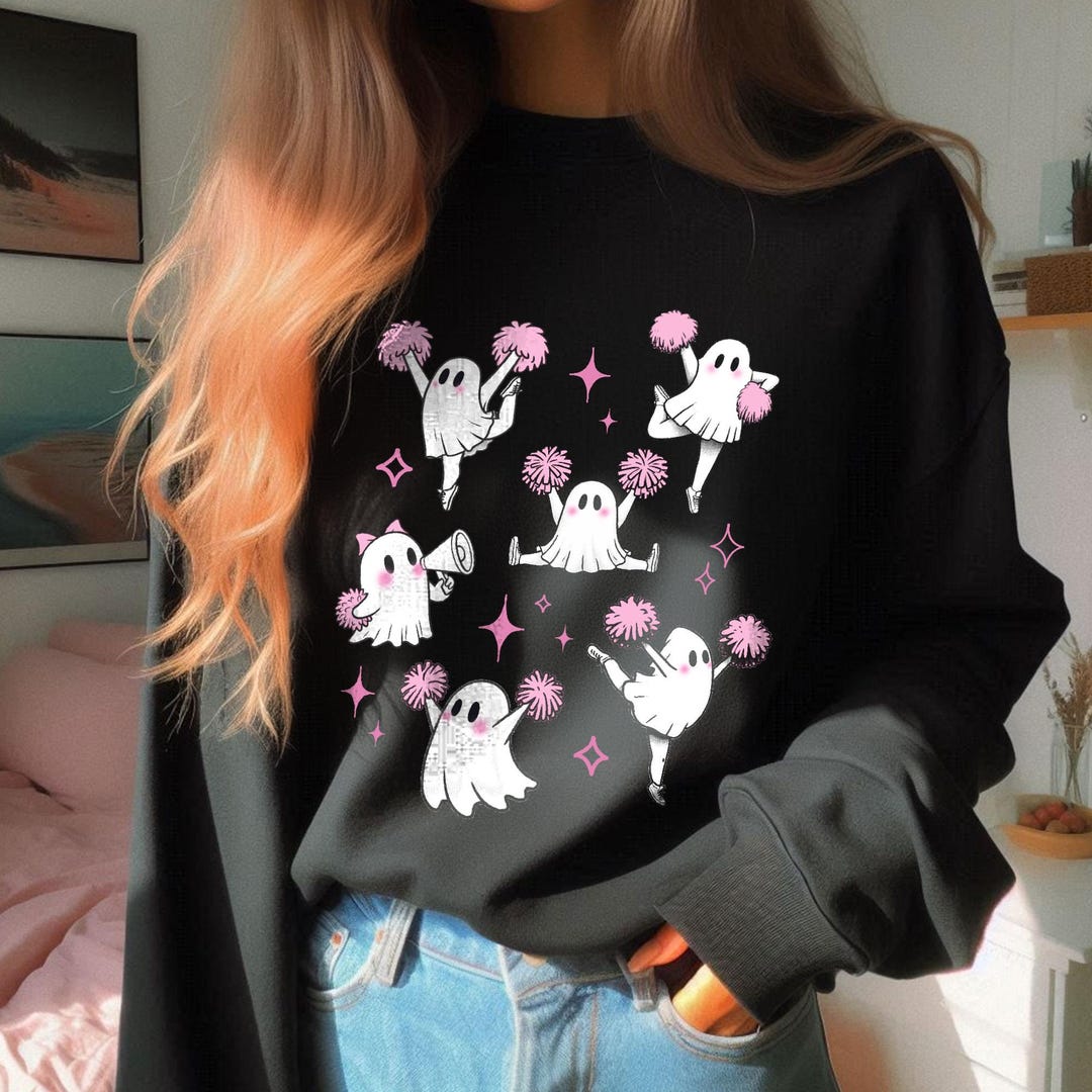 Cute Boo Ghost Dancing Cheerleader Funny Halloween Cheer Shirt, Cheer ...