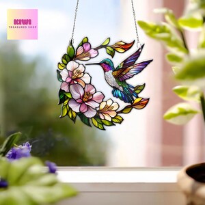 Hummingbird Among Flowers ACRYLIC Window Hanging, Wall Art, Acrylic ...