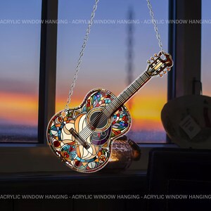 Guitar Acrylic Window Hanging, Stunning Guitar Window Decor for Music ...
