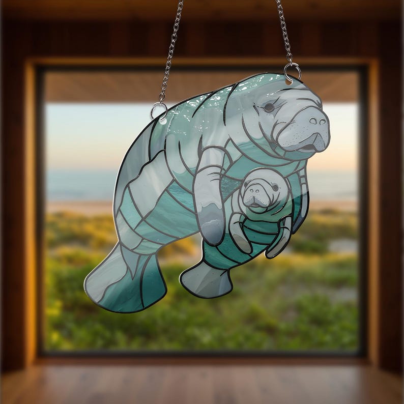 Manatee Mom and Baby Acrylic Suncatcher: Ocean Animal Window Hanging - Etsy