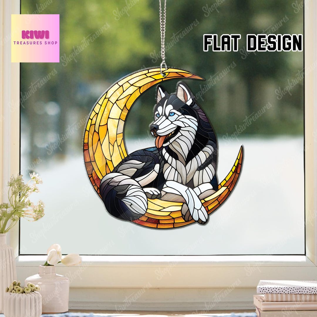 Husky on Moon Acrylic Window Hanging: Dog Lover Gift - Etsy