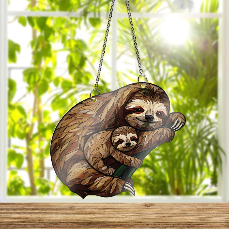 Sloth Mom and Baby Acrylic Suncatcher, Animal Window Hanging - Etsy