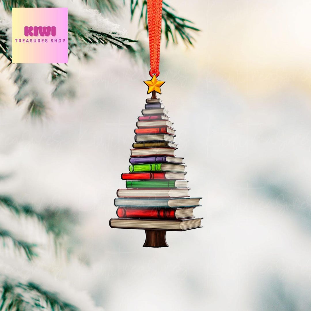 Christmas Book Tree Ornament, 2D Flat Ornament, Xmas Decoration ...