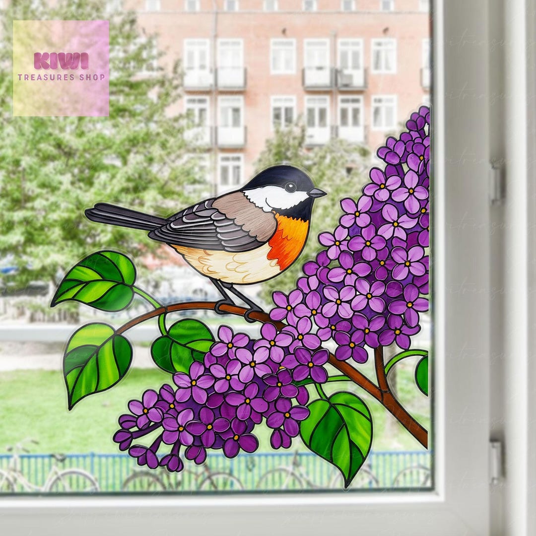 Robin Bird and Lilac Transparent Vinyl Window Decal – Floral Bird ...