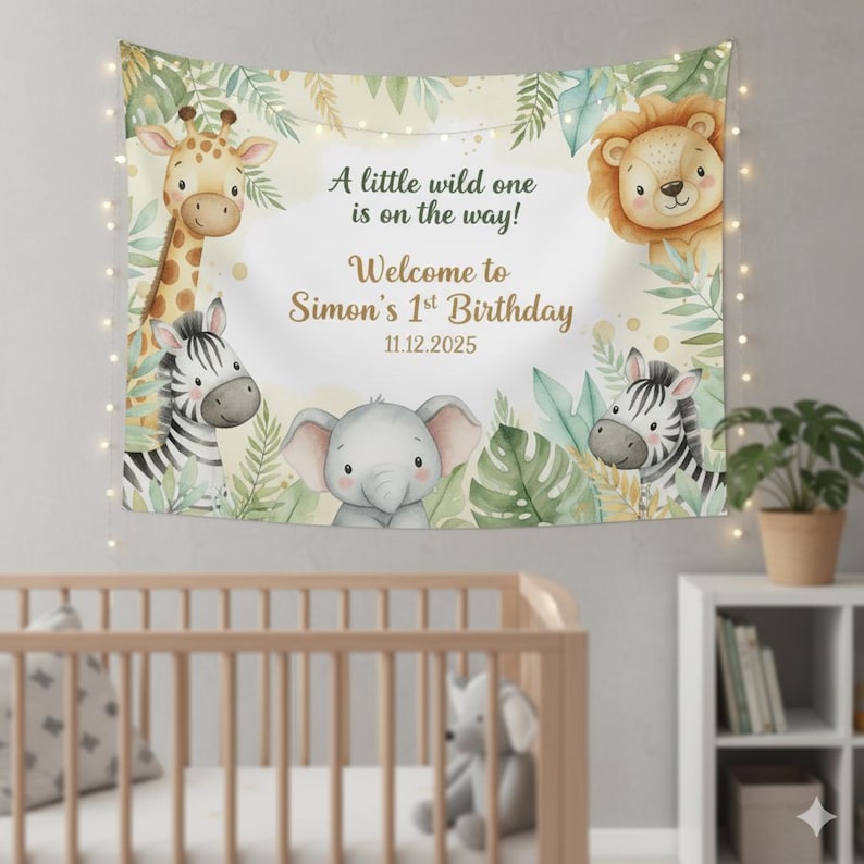 Safari Jungle Birthday Tapestry – Personalized Name & Age Party ...