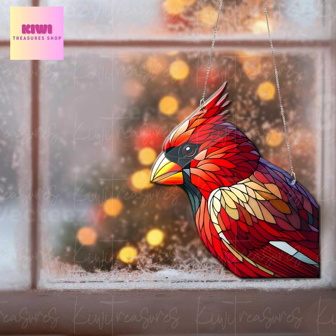 Red Cardinal Peeking Acrylic Window Hanging, Cardinal Window Hanging ...