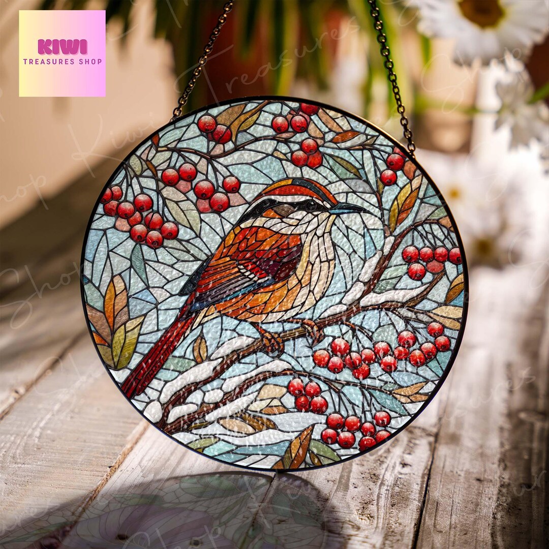 Carolina Wren Stained Glass Suncatcher: Winter Bird Window Hanging - Etsy