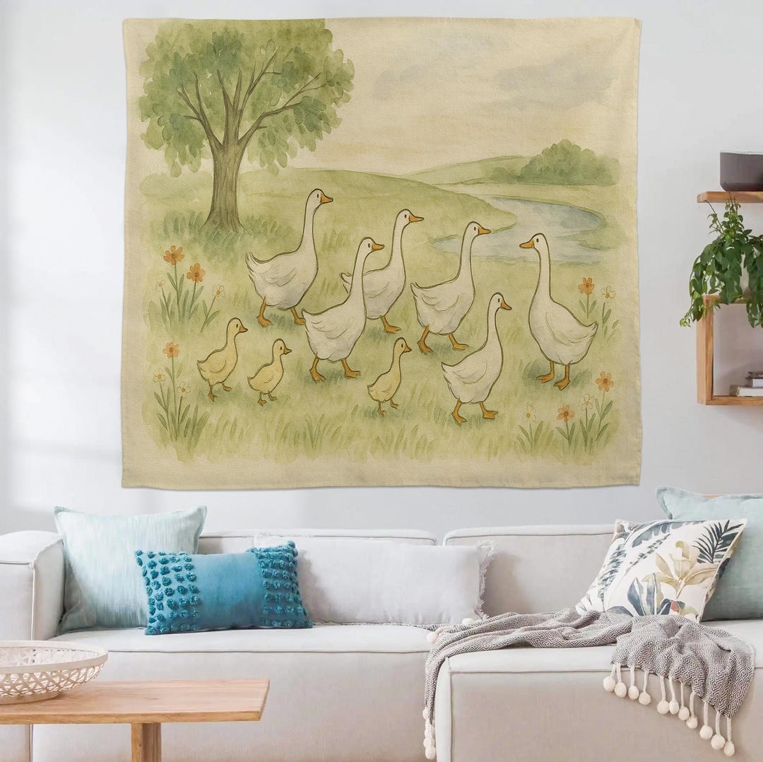 Goose Nursery Tapestry: Watercolor Duck Family Wall Art - Etsy